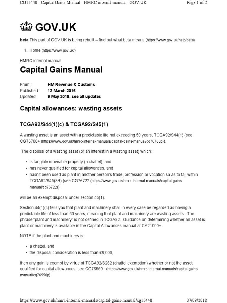 Reference of Chattels Exemption - CGT Manual | PDF | Finance & Money ...