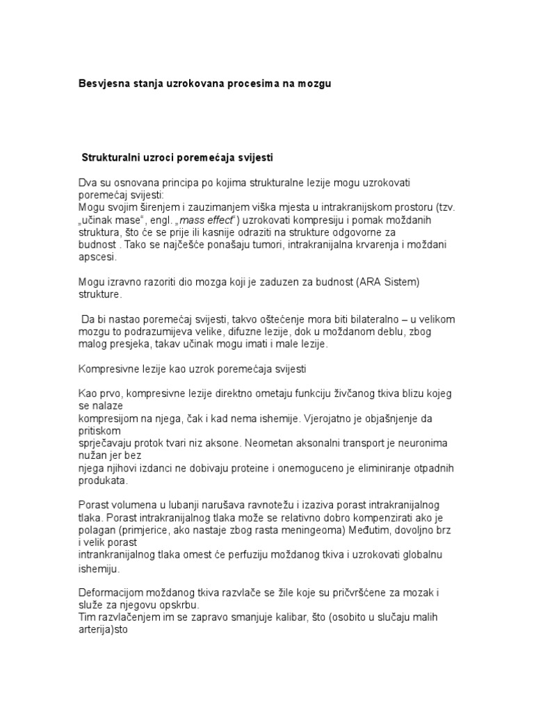 Besvjesna Stanja Uzrokovana Procesima Na Mozgu | PDF