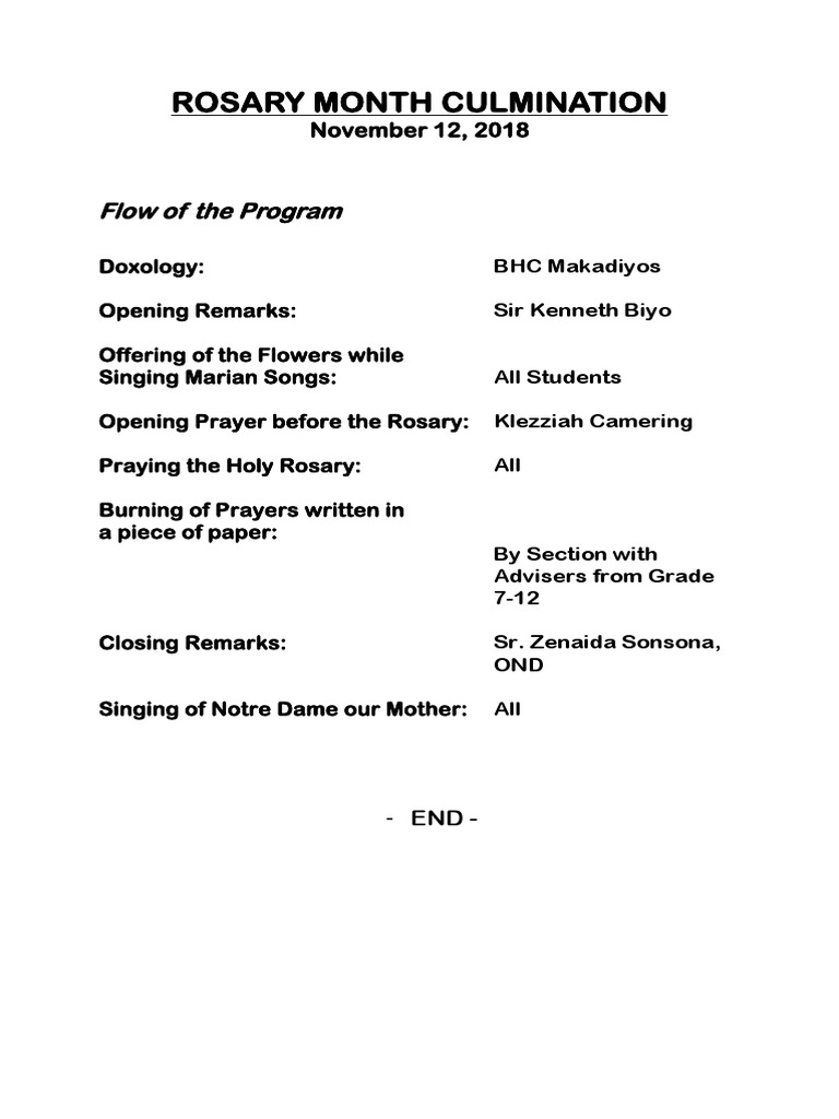 Rosary Month Culmination | PDF | Rosary | Lord's Prayer