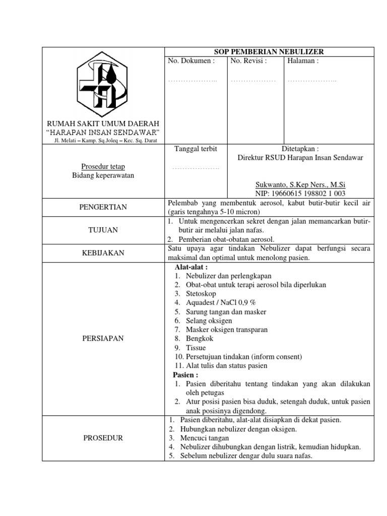 Sop Pemberian Nebulizer | PDF