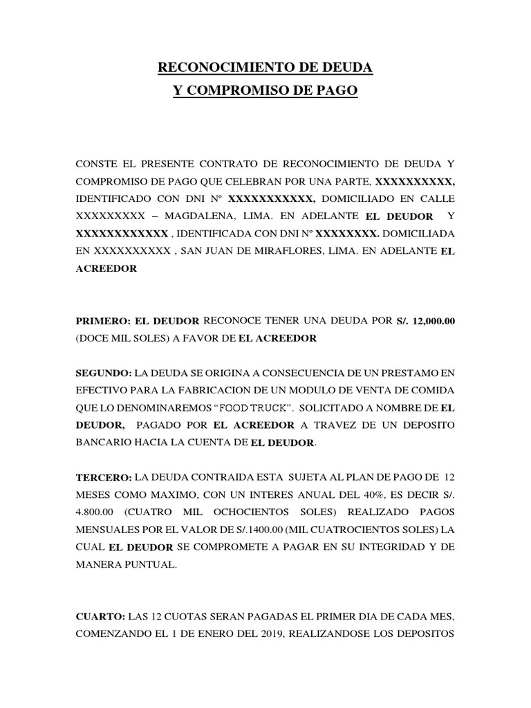Carta de Reconocimiento de Deuda Peru 2018 | PDF