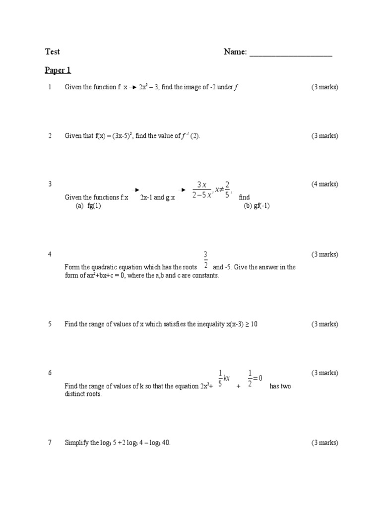 Form 4 - Add Maths Test | PDF | Mathematics | Mathematical Objects