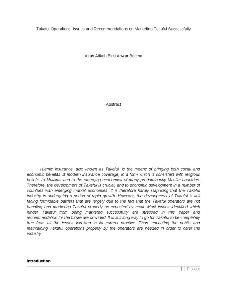 Takaful Operations: Issues and Recommendations On Marketing Takaful ...