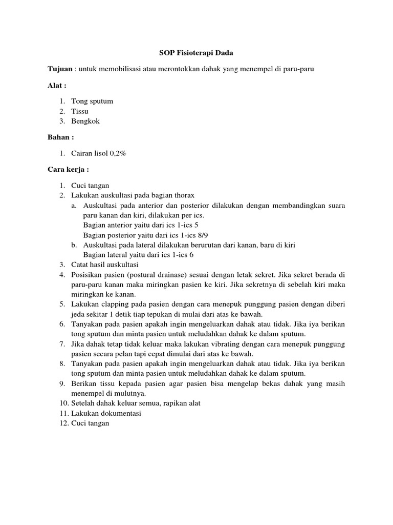 SOP Fisioterapi Dada | PDF