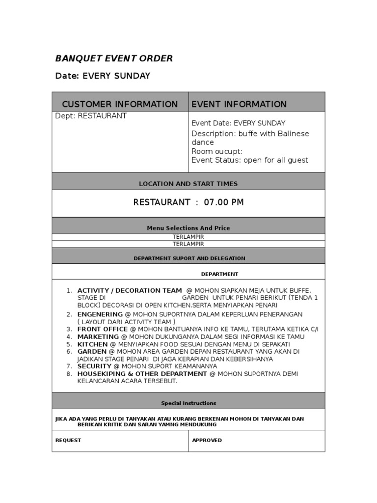 Banquet Event Order | PDF