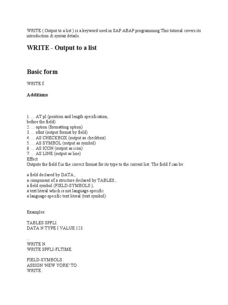 Basic Form: WRITE - Output To A List | Download Free PDF | Rounding ...