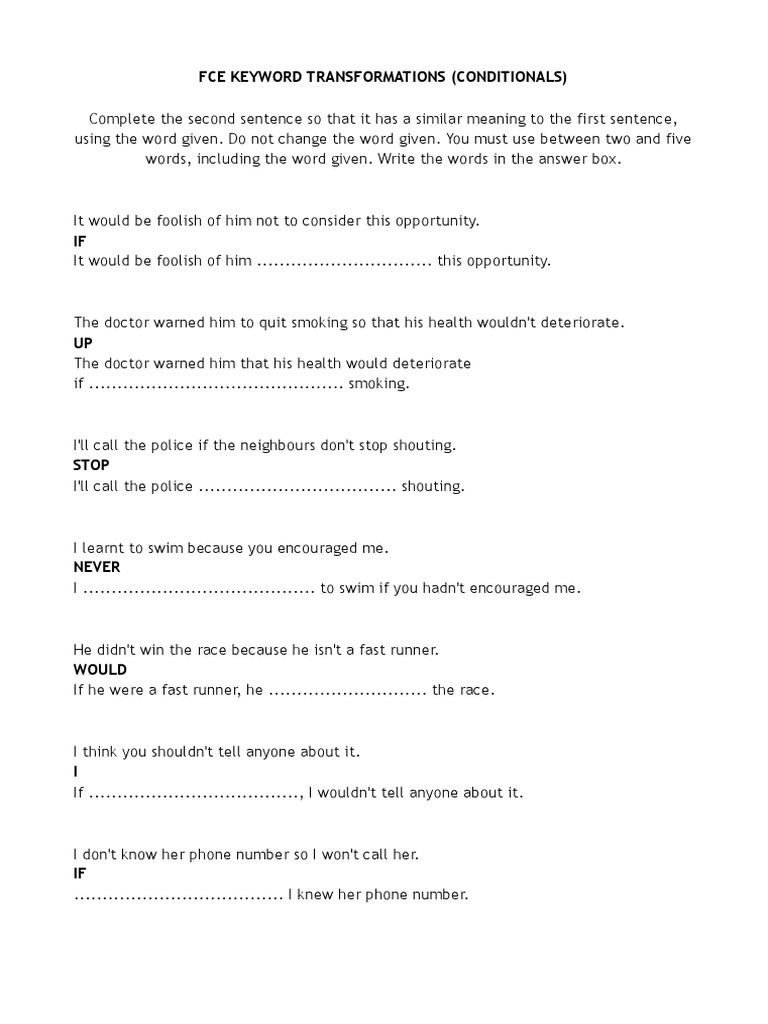 FCE Keyword Transformation Conditionals 01 | PDF