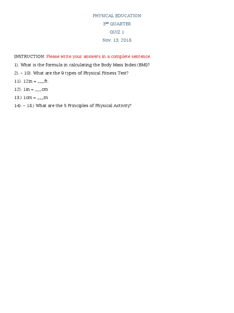 Physical Education 3rd Quarter Quiz 1 | PDF | Computers