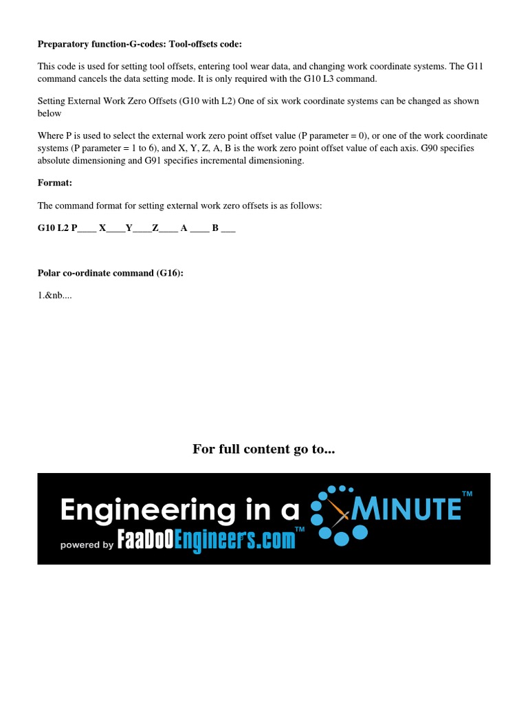 Tool Offset Code | PDF