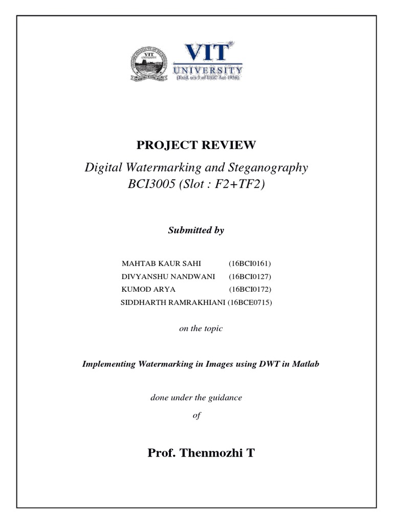 Digital Watermarking In Images Using Dwt In Matlab Pdf Wavelet Teaching Mathematics