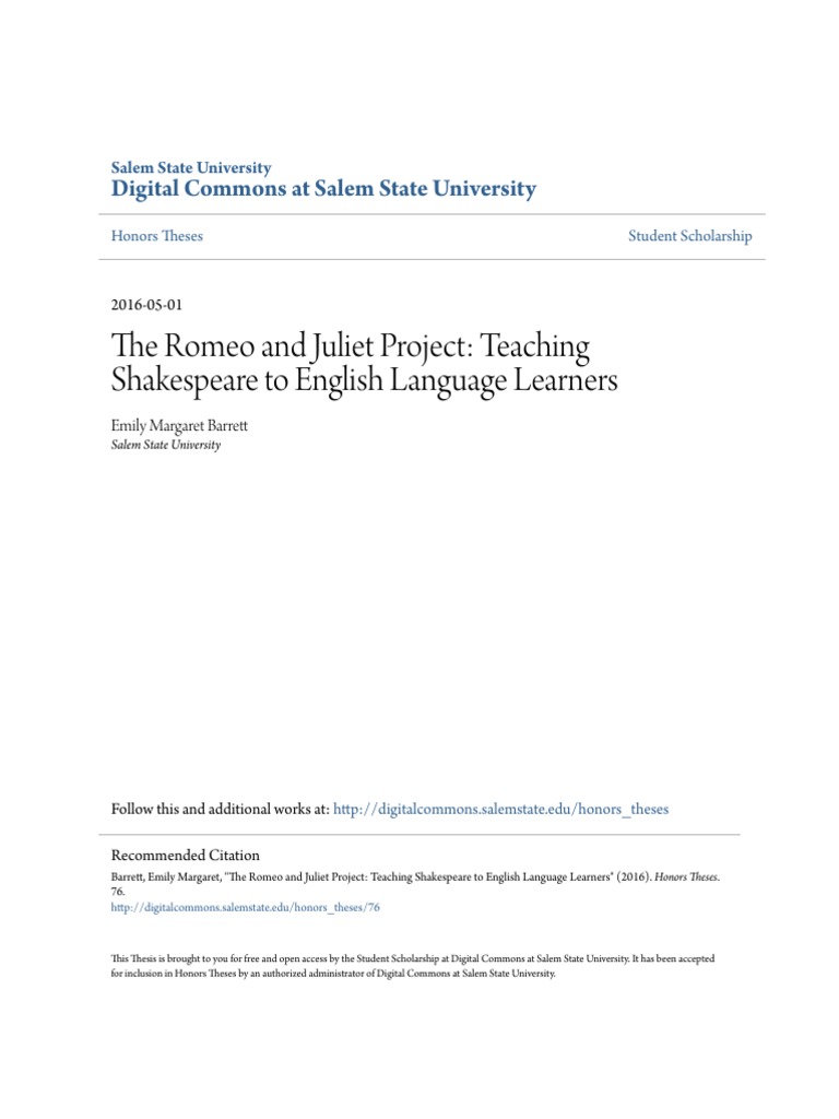 The Romeo and Juliet Project - Teaching Shakespeare To English Lan ...