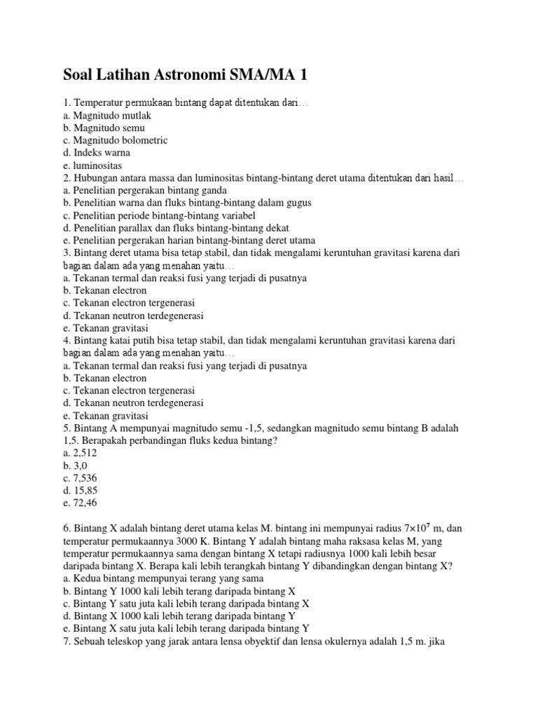 Soal Latihan Astronomi SMA | PDF