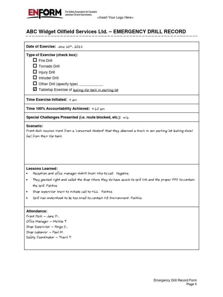 Emergency Drill Record Form | PDF