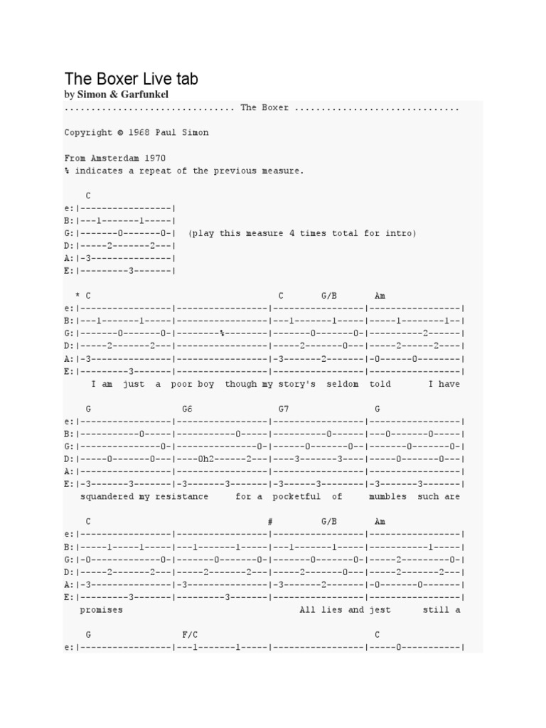 The Boxer - Tab | PDF | Song Forms | Song Structure