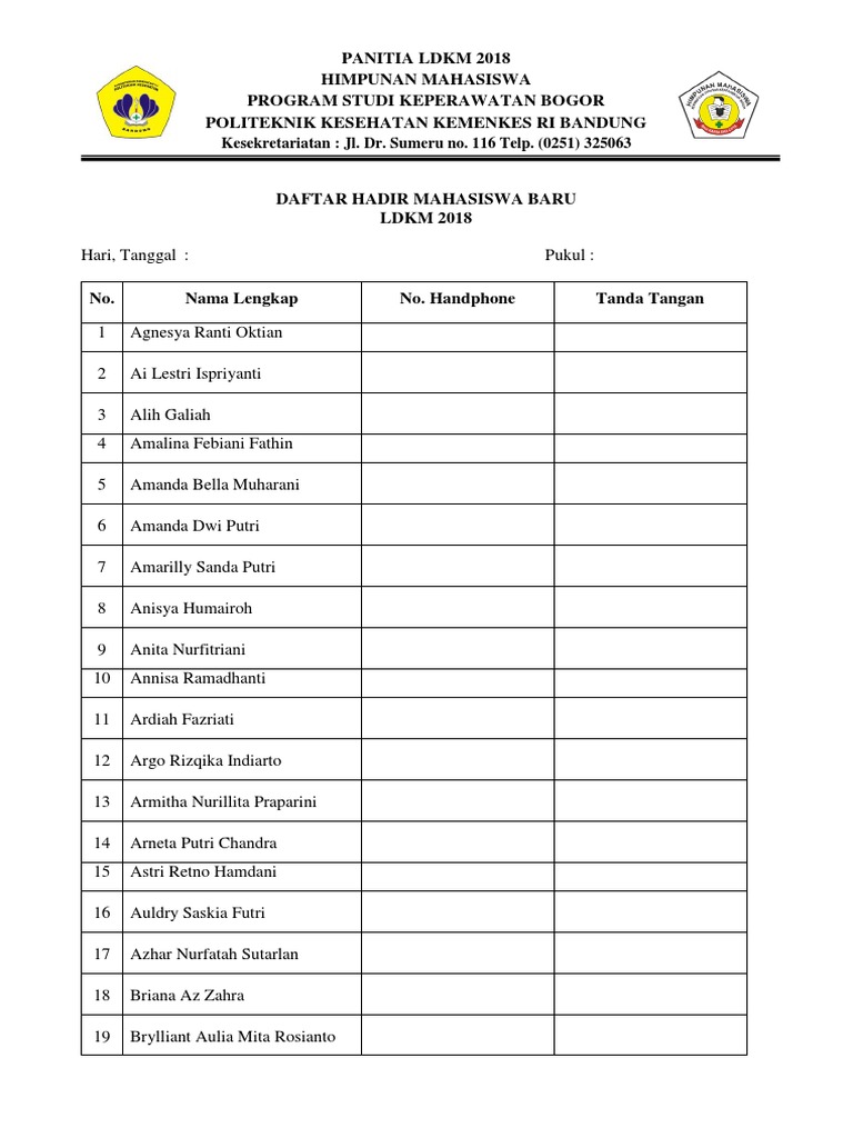 Daftar Hadir Maba Baru | PDF