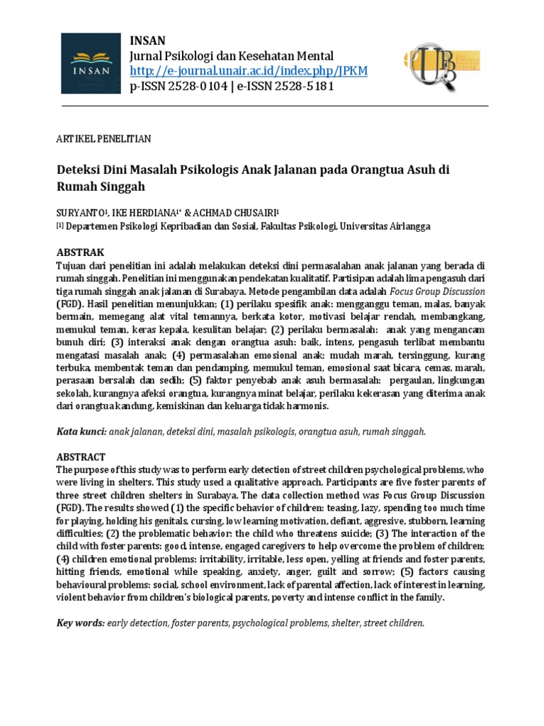 Deteksi Dini Masalah Psikologis Pada Anak Jalanan | PDF