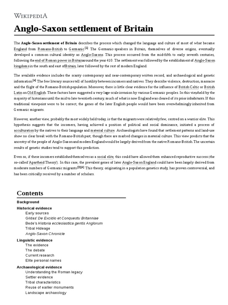 Anglo-Saxon Settlement of Britain | PDF | Sub Roman Britain | Anglo Saxons