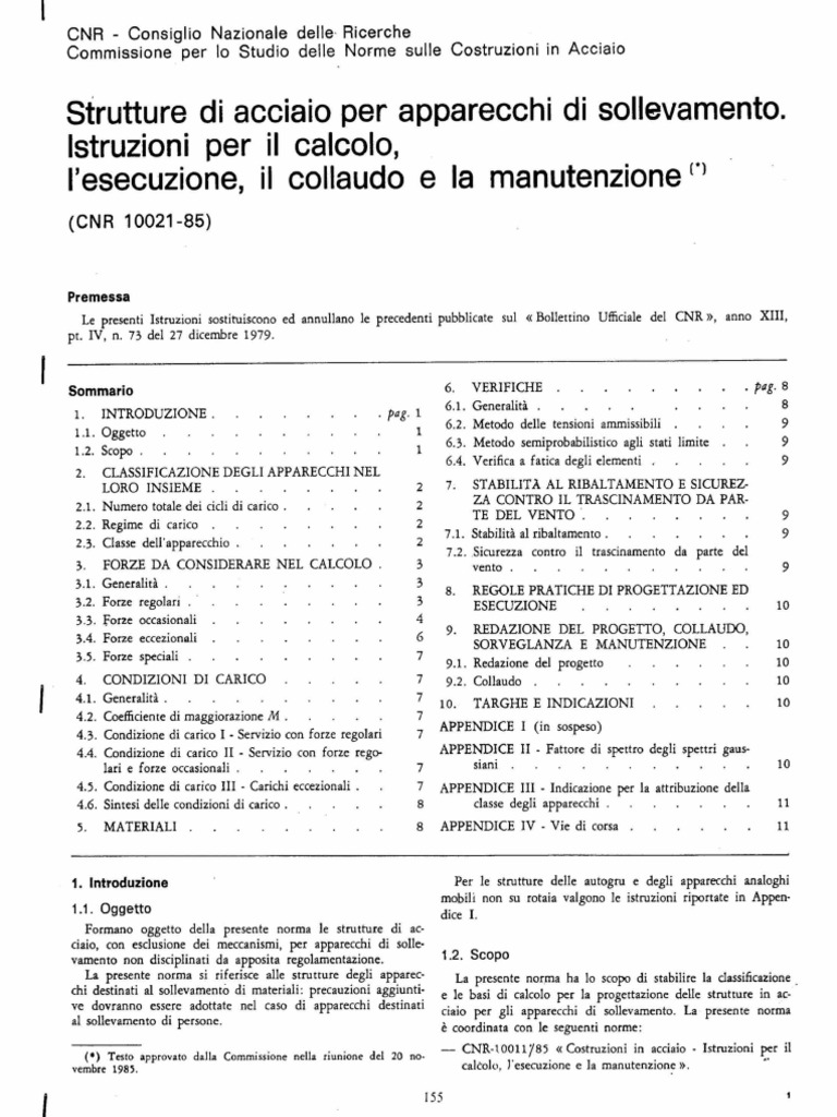 Vecchie Norme CNR 10021-85 - Apparecchi Di Sollevamento PDF | PDF