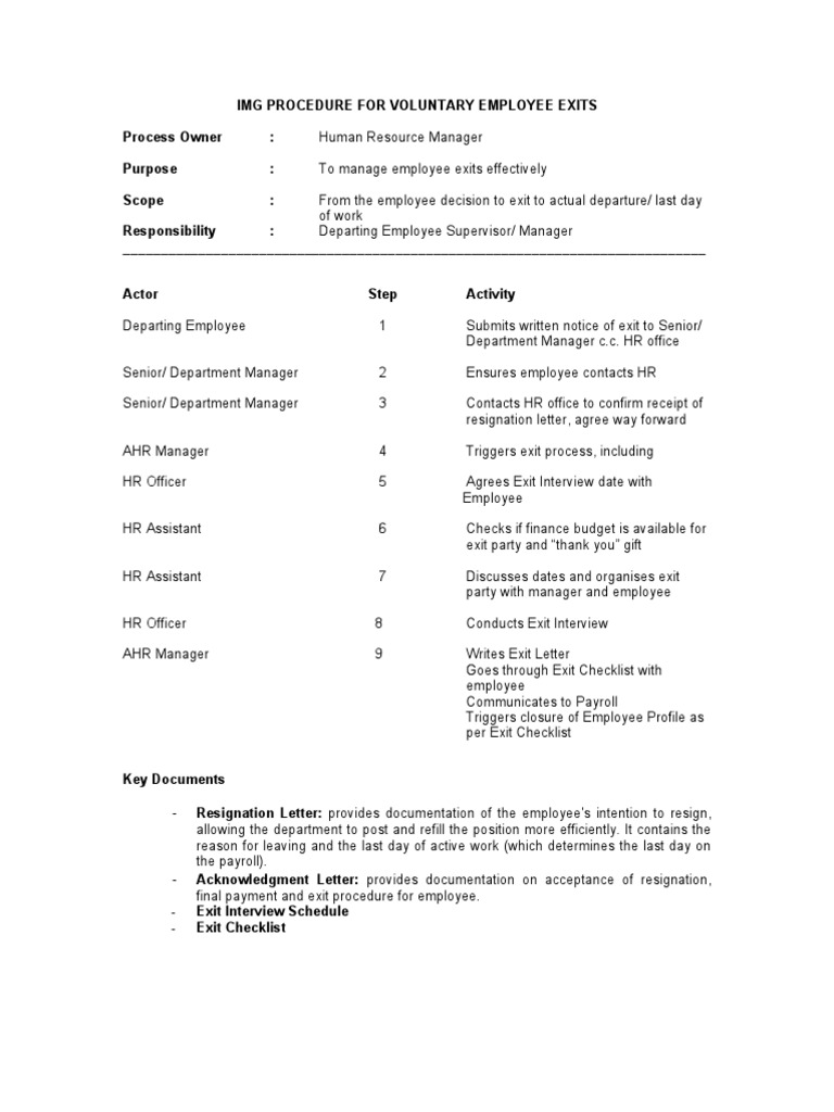 Procedure For Employee Exits | PDF | Human Resource Management | Human ...