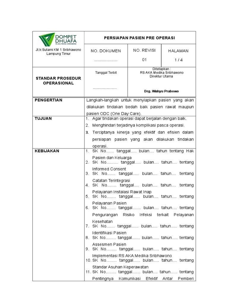 SPO Persiapan Pasien Pre Operasi | PDF