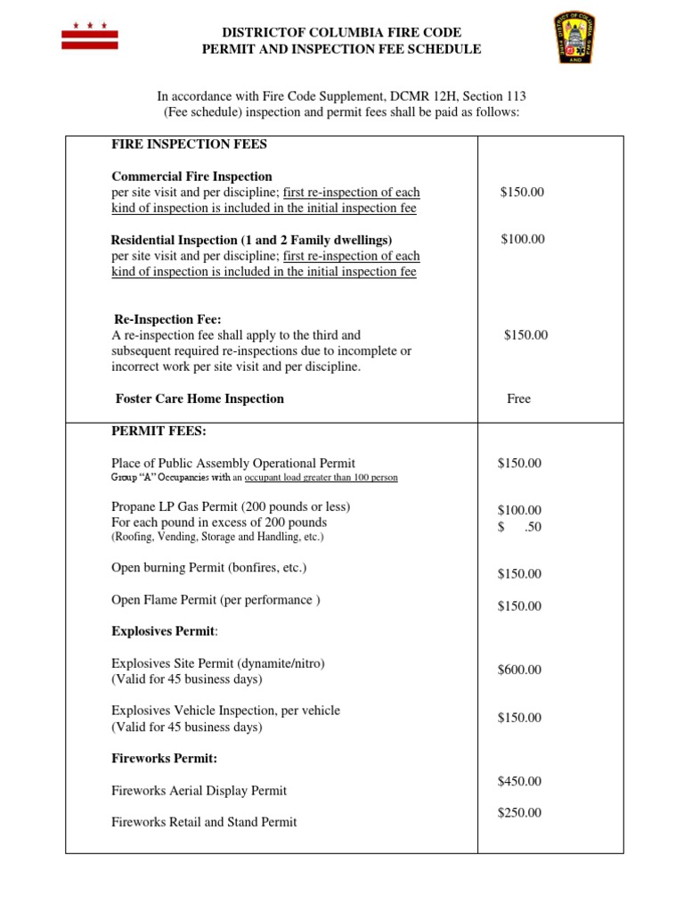 DC Fire Code Fees & Permits | PDF | Fire Safety | Fires
