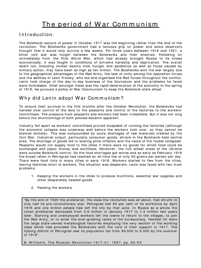 Period of War Communism | PDF | Vladimir Lenin | Bolsheviks
