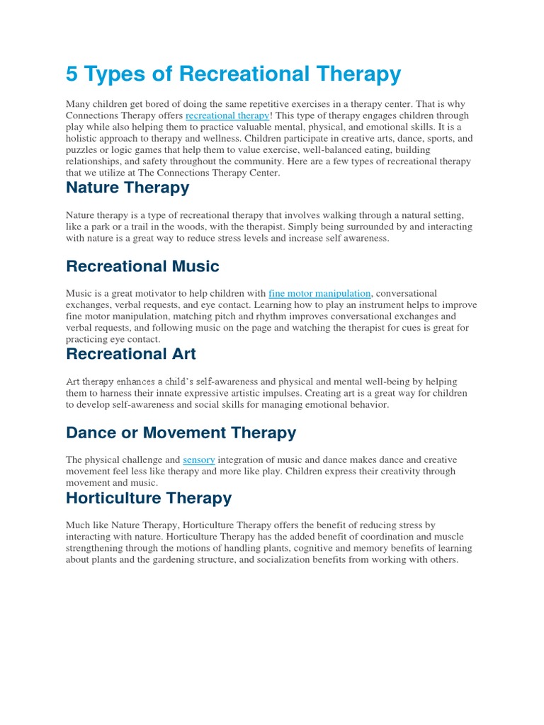 5 Types of Recreational Therapy That Help Children Heal | PDF ...