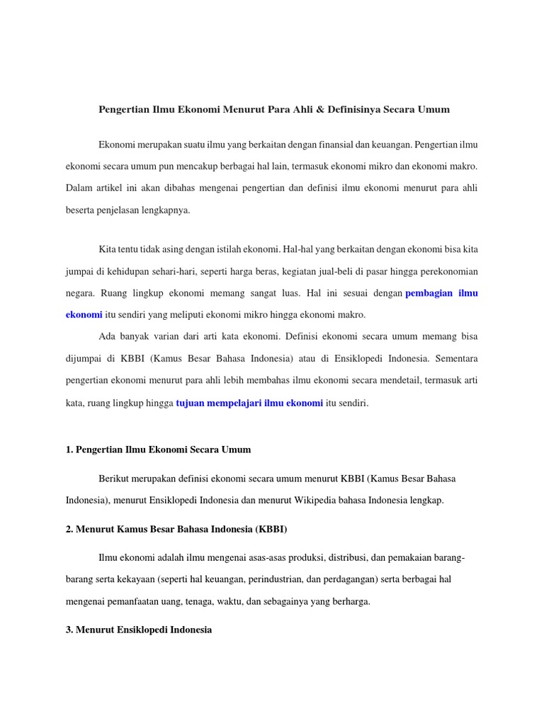 Pengertian Ilmu Ekonomi Menurut para Ahli | PDF