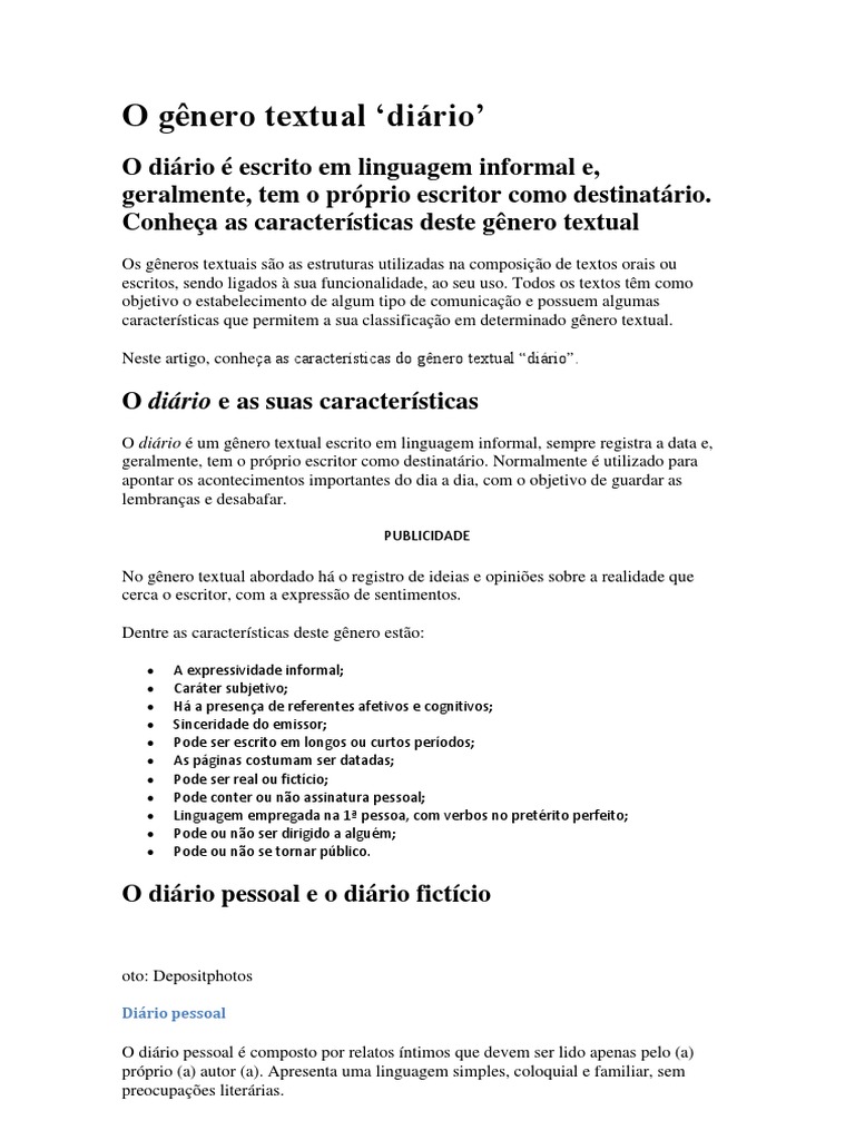Características do Gênero Diário | PDF | Gênero | Estudos de Gênero