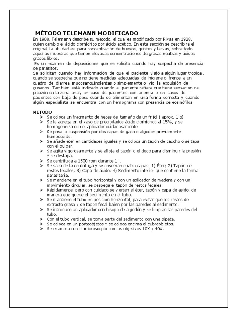 Método Telemann Modificado | PDF | Parasitología | Biología