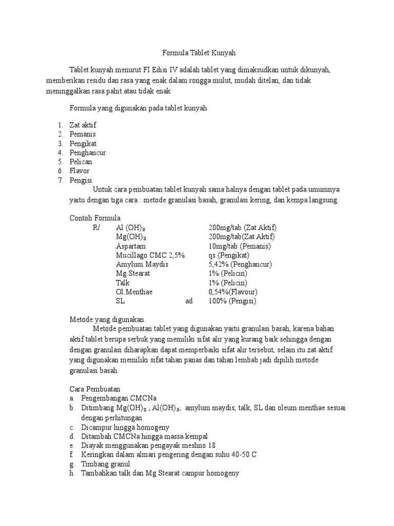 Formula Tablet Kunyah | PDF