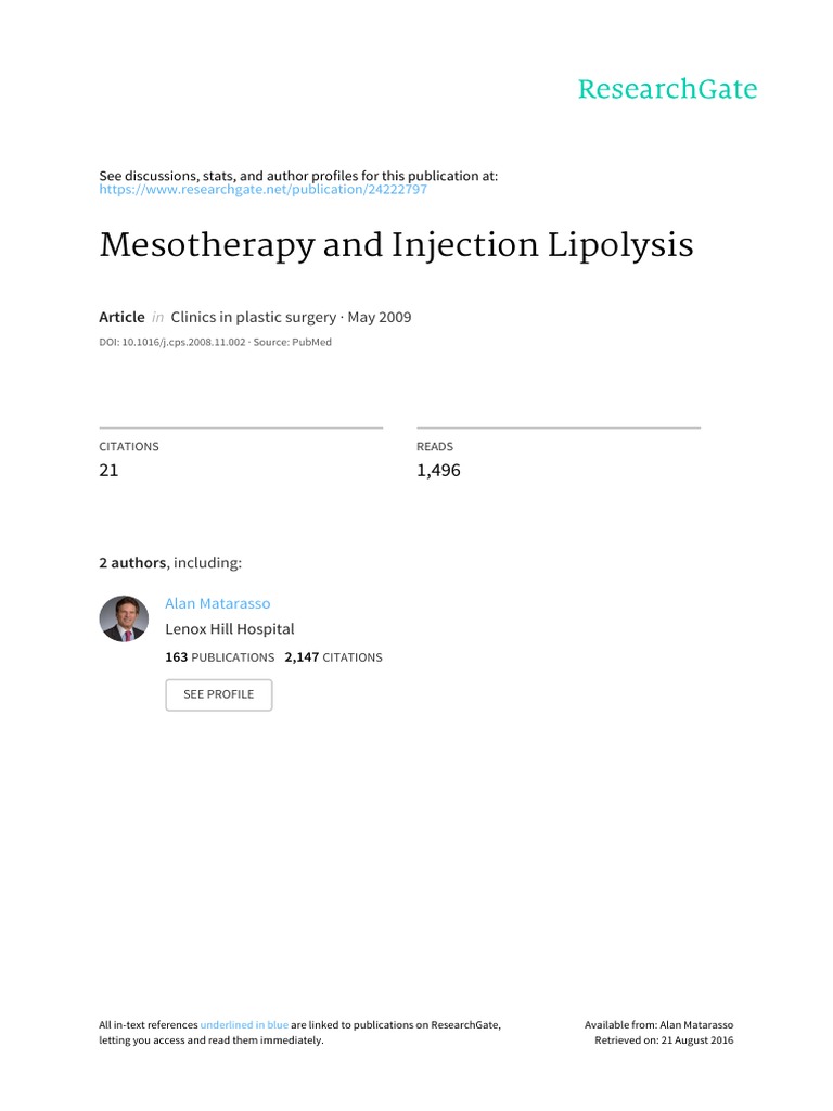 Mesotherapy and Injection Lipolysis | PDF | High Density Lipoprotein ...