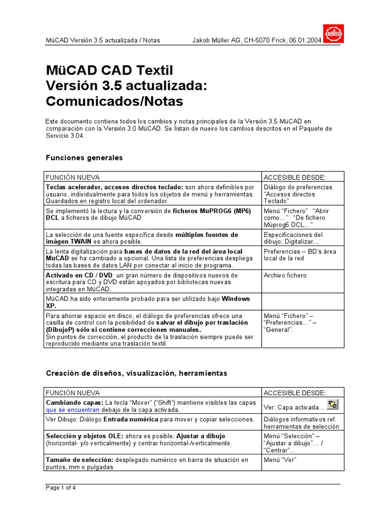Notas de actualización MüCAD 3.5 | PDF | Archivo de computadora | Dibujo