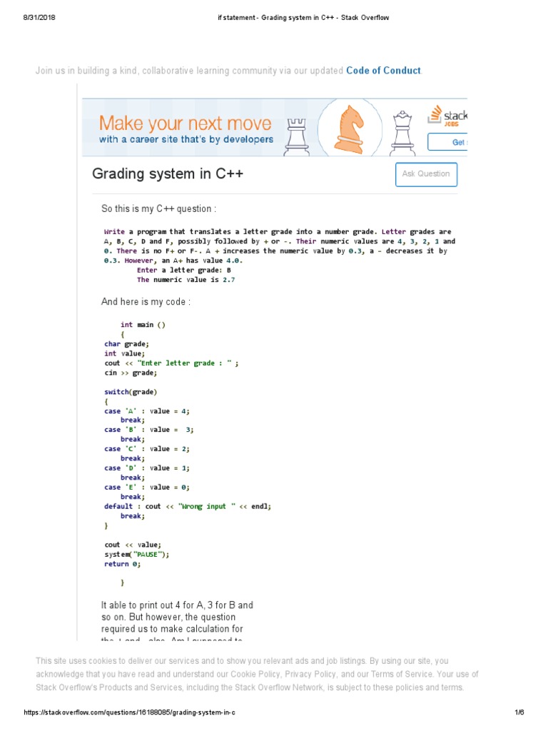 If Statement - Grading System in C++ - Stack Overflow | PDF | C++ ...