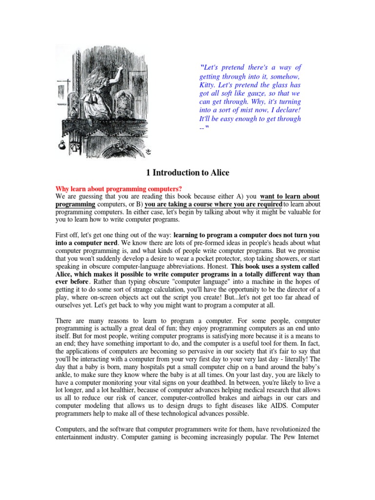 1 Introduction To Alice: Why Learn About Programming Computers? | PDF ...
