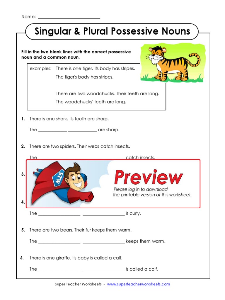 Singular & Plural Possessive Nouns Worksheet | PDF | Grammatical Number ...