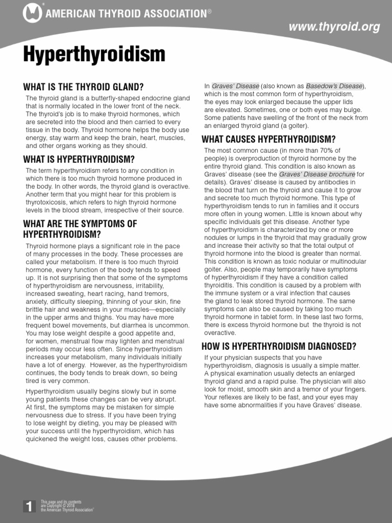Ata Hyperthyroidism Brochure PDF | PDF | Hyperthyroidism | Thyroid
