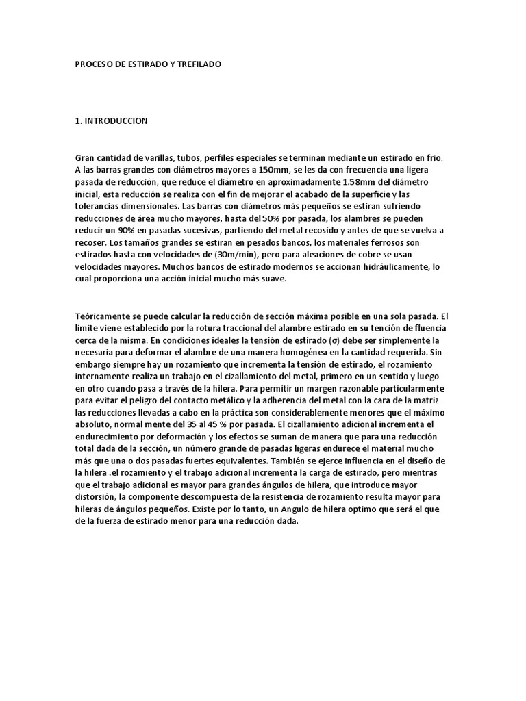 Proceso de Estirado y Trefilado - Introduccion y Antecedentes | PDF ...