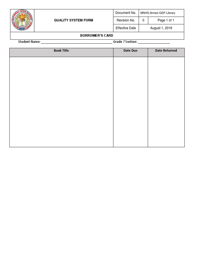 Borrowers Card Library | PDF