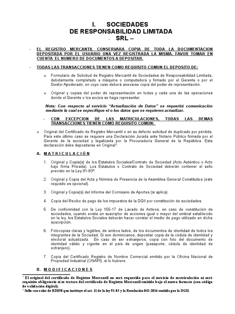 Requisitos para constituir una SRL | PDF | Sociedad de responsabilidad limitada | Cheque