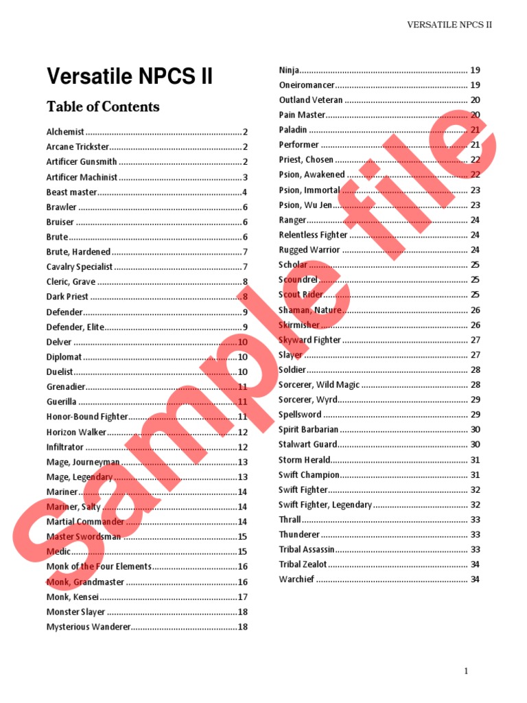 Sample File: Versatile NPCS II | PDF | D20 System | Dungeons & Dragons