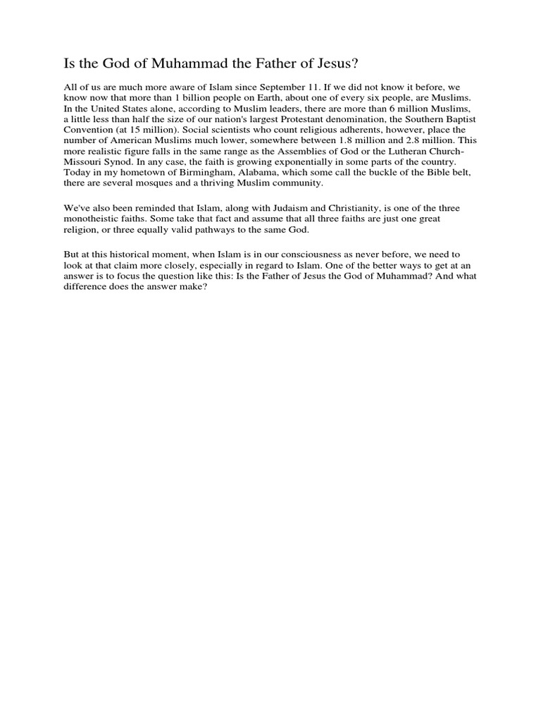 God of Muhammad vs. Father of Jesus | PDF