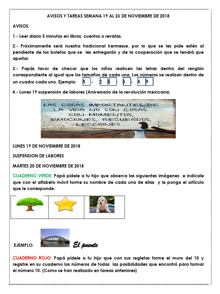 Avisos y Tareas del 19 al 23 Noviembre | PDF
