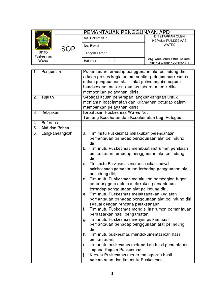 Sop - Pemantauan Penggunaan Apd | PDF