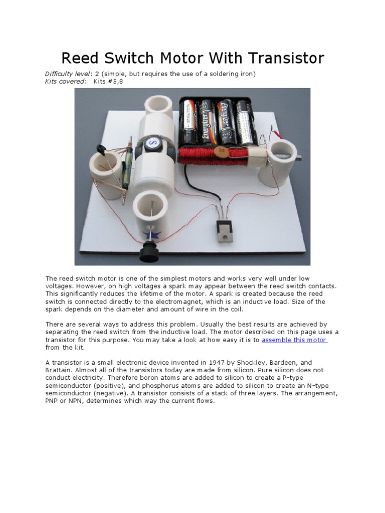 Reed Switch Motor With Transistor | Transistor | Bipolar Junction ...