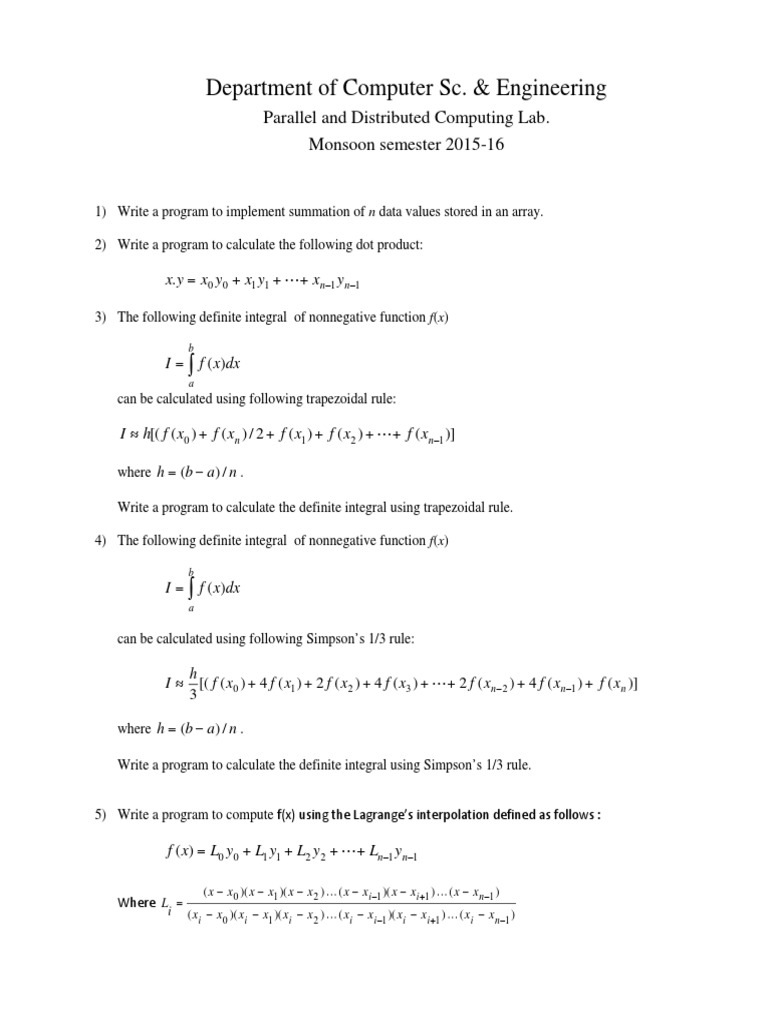 Mpi Lab Assignment 2015 Pdf 