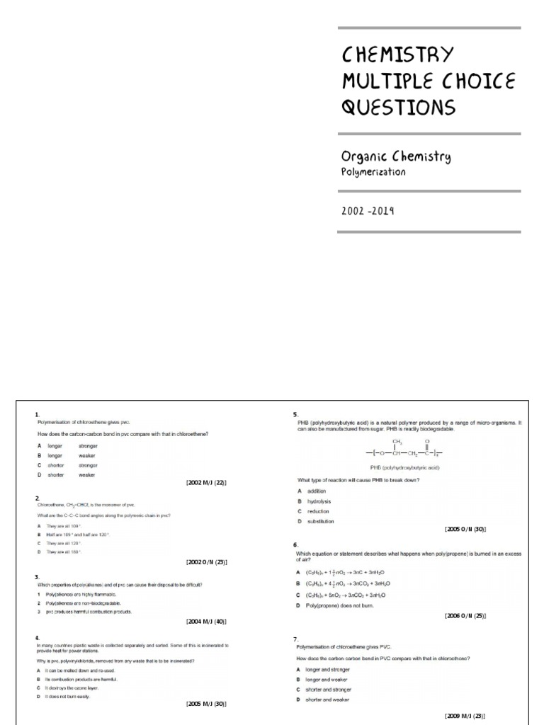 Chemistry Multiple Choice Questions | PDF