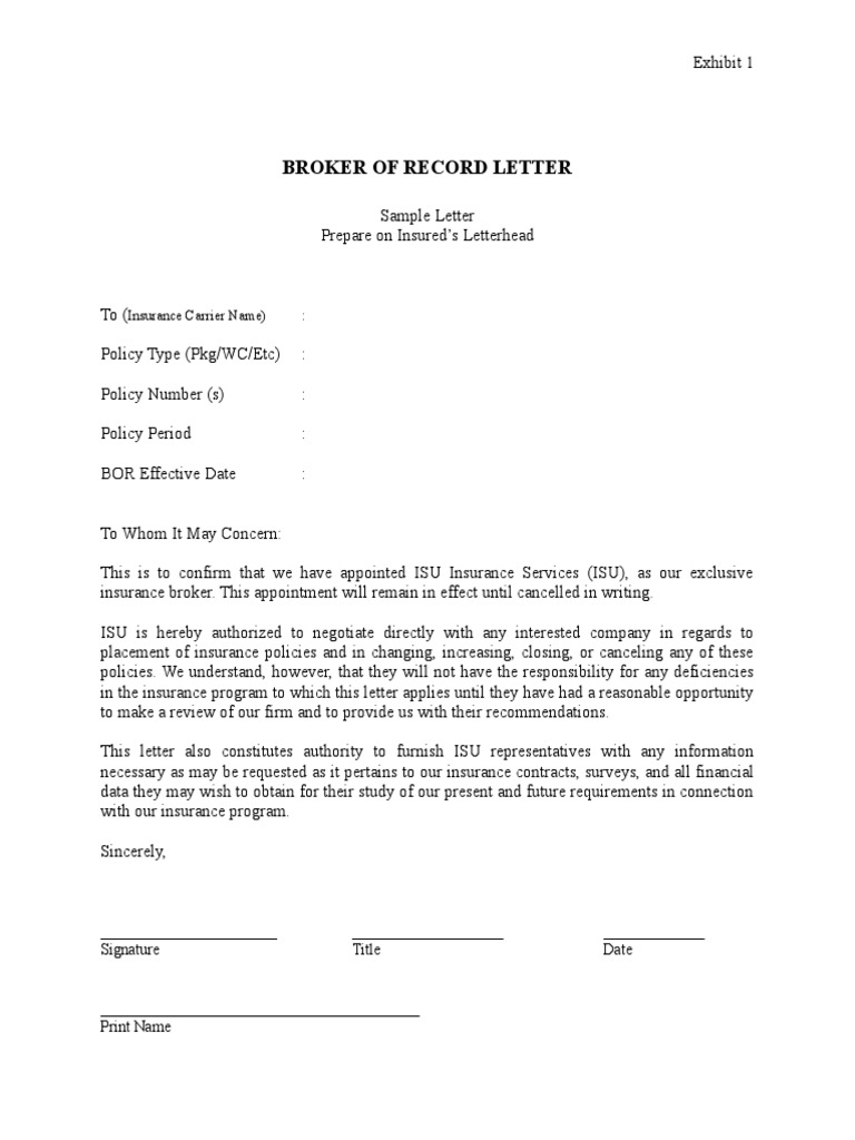 Sample Broker of Record Letter | PDF
