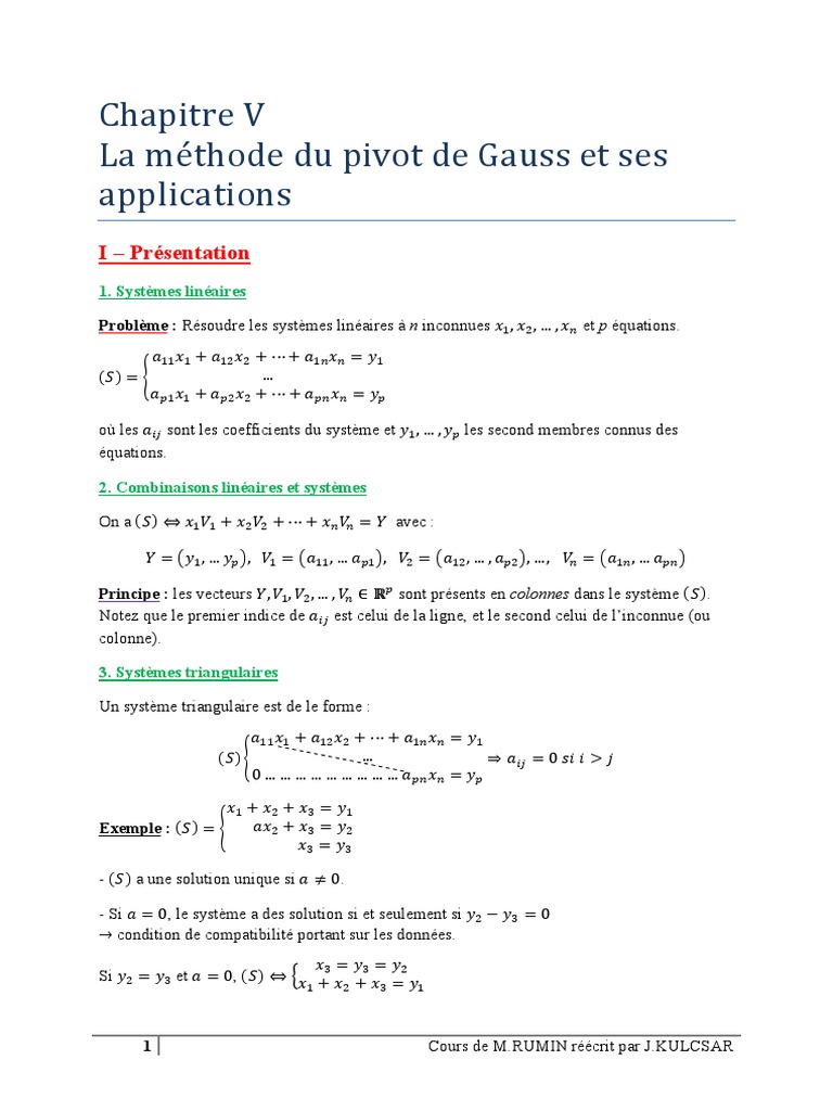 Méthode du pivot de Gauss expliquée | PDF | Base (algèbre linéaire ...