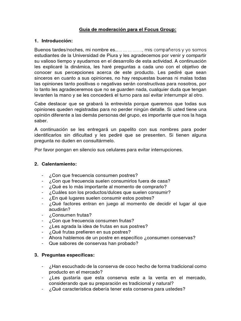 Guía de Moderación para El Focus Group | PDF | Sabor